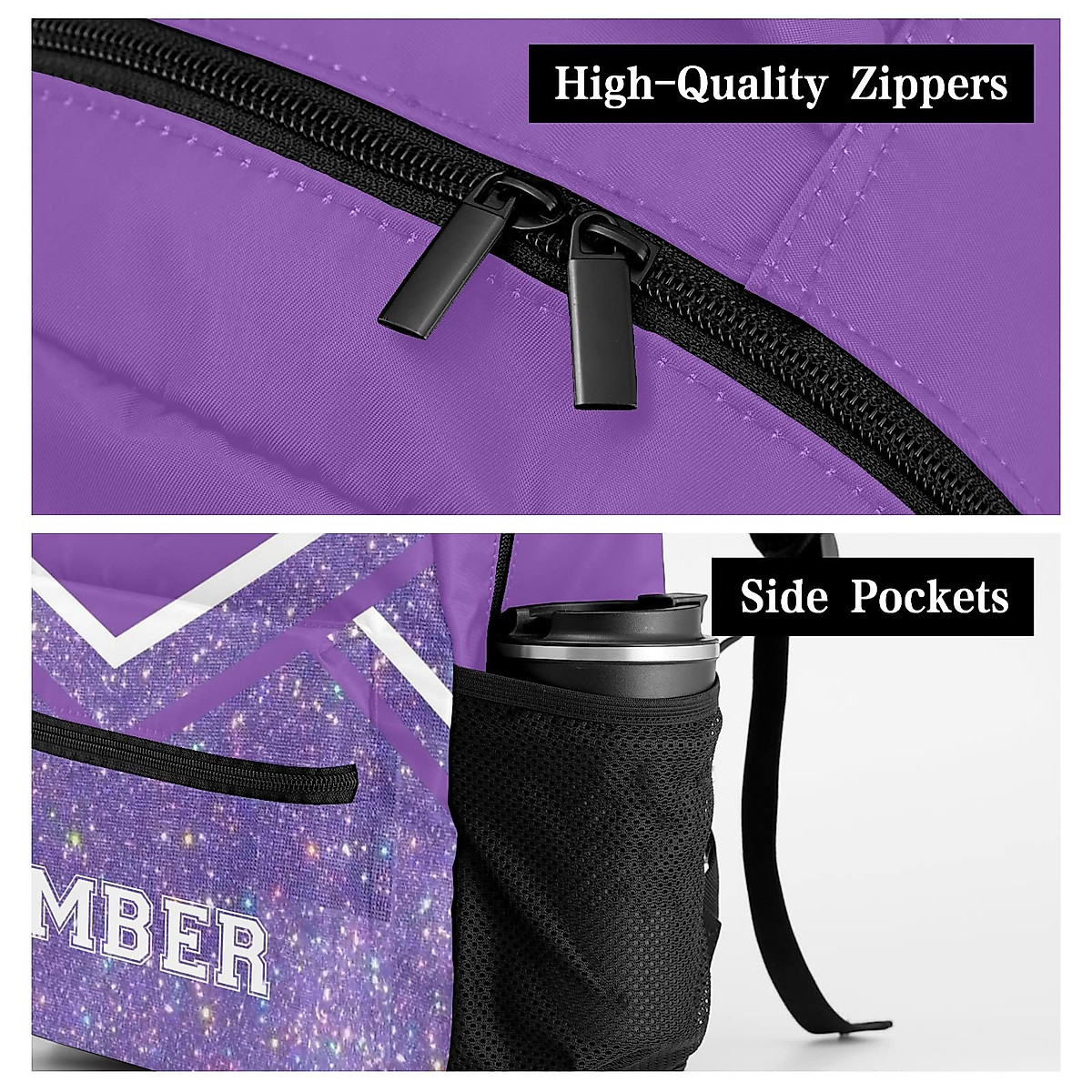 Cheerleader Cheer Purple Backpack with Name Text Custom Laptop Bag for Work Travel Office