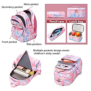 Star-Print School Backpack Set with Lunch Kits Bookbag for Teenager Girls 3pcs Gradient SchoolBag for Primary Student