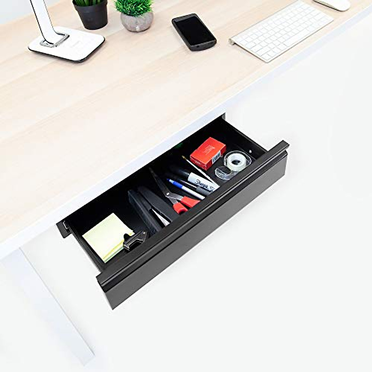 Mount-It! Under Desk Pull-Out Drawer Kit with Smooth Sliding Track | Office Storage Organizer | Mounts to Desktops Tables and Workbenches Over 0.71 Inches Thick | Matte Black