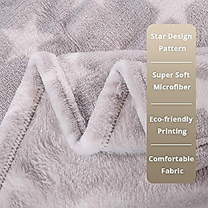 HYSEAS Flannel Fleece Star Throw Blanket Grey - Soft Plush Cozy Fuzzy Microfiber Blanket for Couch, Bed, Chair, Sofa - All Seasons Lightweight - 50x60 Inch