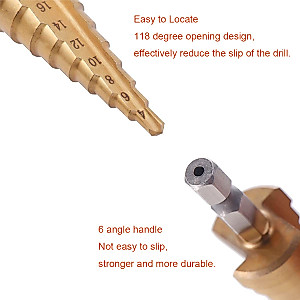 Step Drill Bit Set for Metal, 1/4inch High Speed Steel Titanium Coated Metric Straight Groove Step Drill Bits Set with Automatic Spring Loaded Center Punch Power Tools