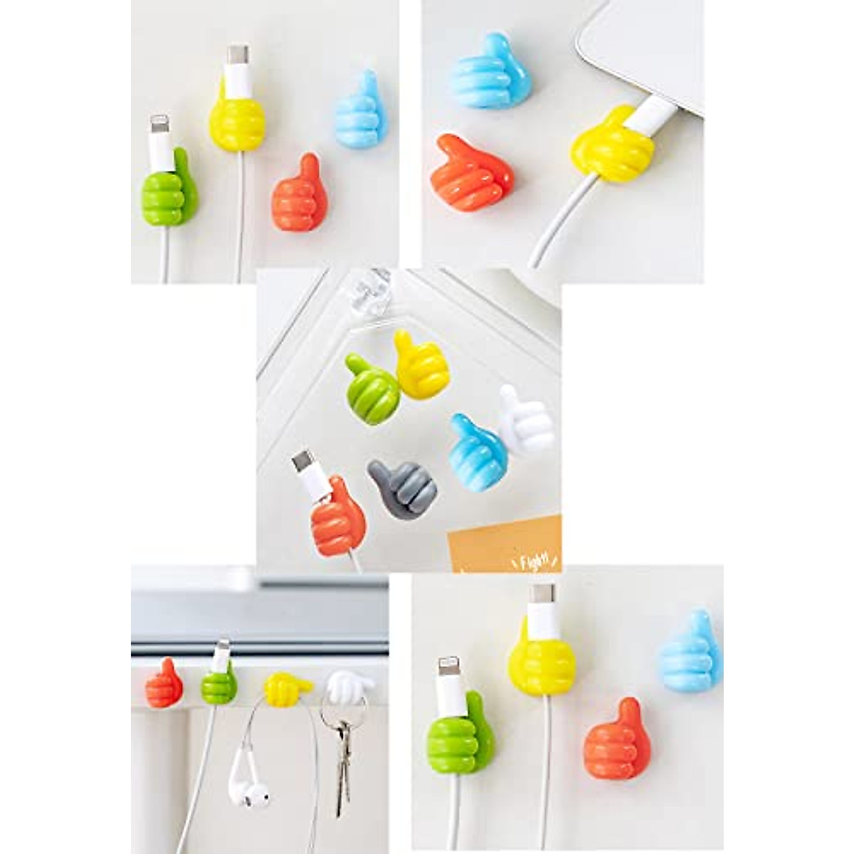 LBKKC Silicone Thumb Hooks, 30pcs Self Adhesive Wall Hooks, Multifunctional Cord Holder for Desk, Data Cable Clip Wire Desk Organizer