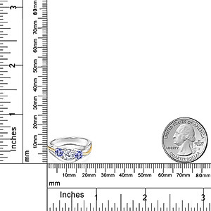 Gem Stone King 925 Sterling Silver and 10K Yellow Gold Round White Moissanite and Blue Tanzanite 3 Stone Ring For Women (1.10 Cttw, Available In Size 5, 6, 7, 8, 9)