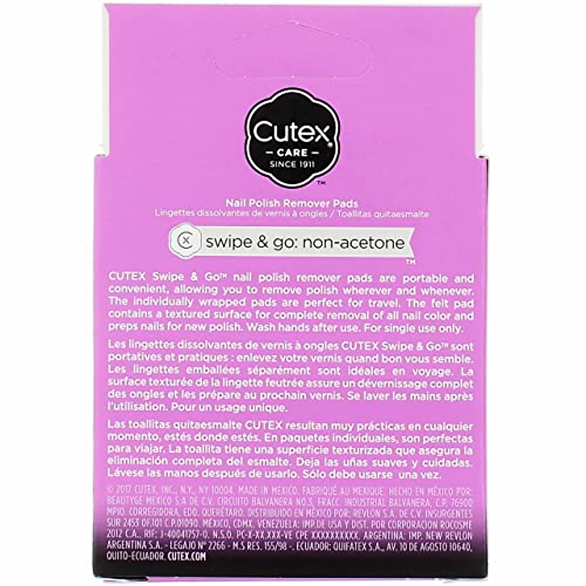 Cutex Care Swipe & Go Non-Acetone Nail Polish Remover Pads 10ct