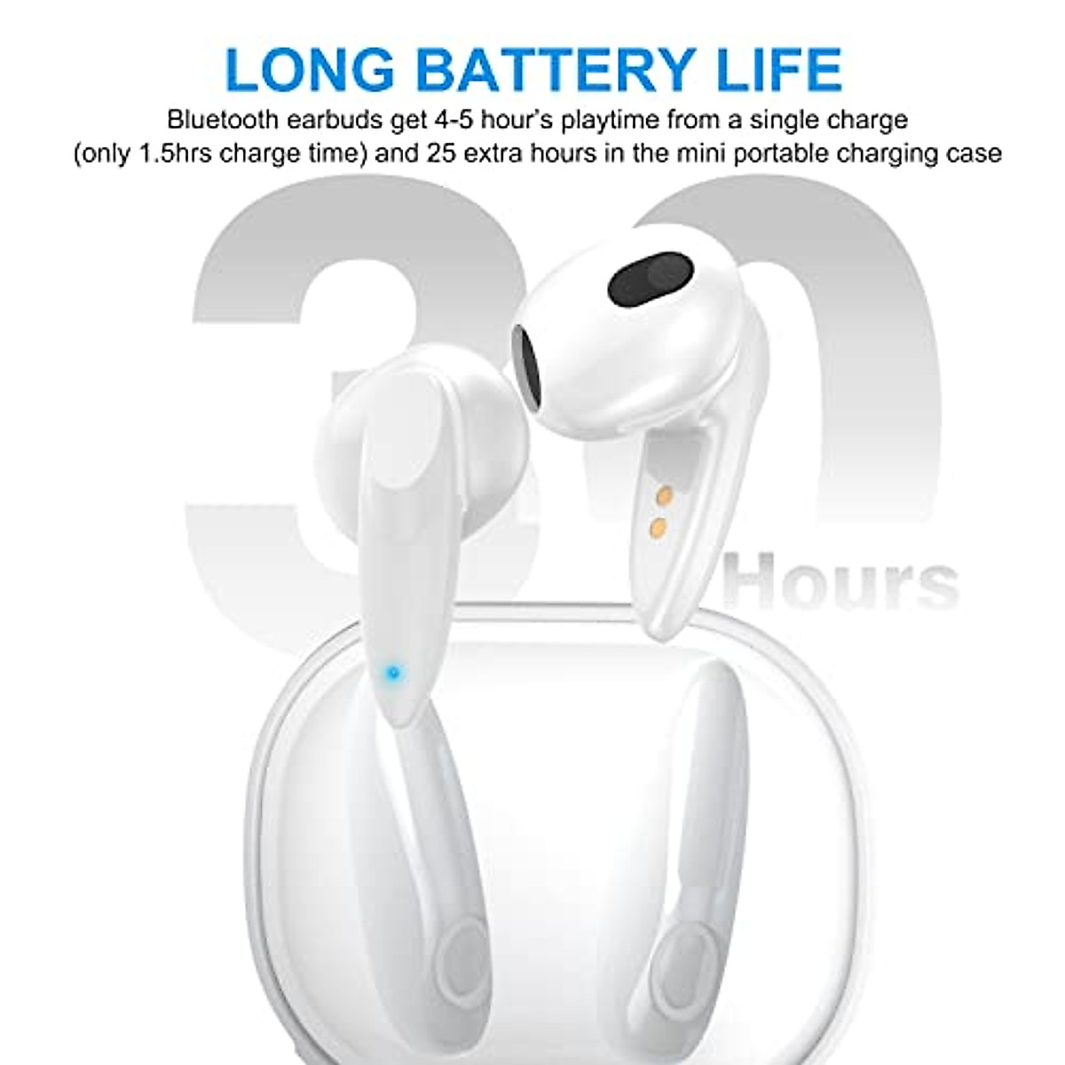 Wireless Earbuds Bluetooth Headphone for iPhone 14 Pro Max 13 12 11 XR, Bluetooth 5.1 Touch Control Lightweight Stereo Headphones Built-in Mic USB C Earphone for Sumsung Galaxy S23 S22 S21 iPad White