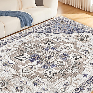 OMERAI Area Rug, 8x10, Purple, Vintage Design, Washable Rugs with Non Slip for Living Room Bedroom