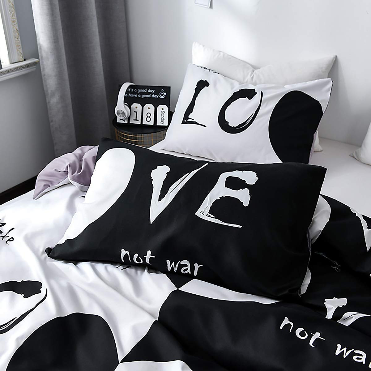 WUJIE Couple Bedding Love Pattern Duvet Cover Set with Zipper Closure Ultra Soft Microfiber Bedding Set Queen Size (1 Duvet Cover + 2 Pillowcases)