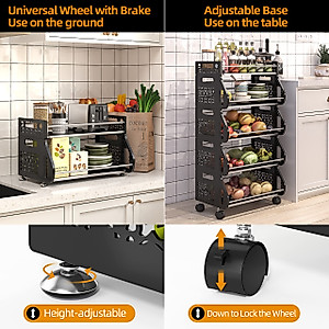 Rolling Storage Cart with Wheels, COORACK Kitchen Storage Carts Utility Cart with Handle, Fruit Vegatable Storage Cart Rack Bin for Kitchen Bathroom (5 Tier)