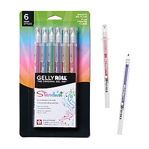 SAKURA Gelly Roll Stardust Galaxy Glitter Gel Pens - Bold Point Ink Pen for Lettering, Drawing, Invitations, & Stationery - Assorted Colored Ink - Bold Line - 6 Pack