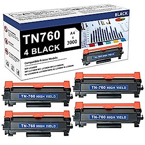 PAIC 4 Pack Compatible TN-760 TN760 Toner Cartridge Replacement for Brother DCP-L2550DW MFC-L2710DW L2750DW L2750DWXL HL-L2350DW L2370DWDWXL L2390DW L2395DW Printer,Sold by HOBBYUNION, Black
