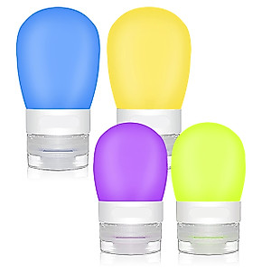 AICMEI 4-Pack Squeeze Salad Dressing Bottles, Leak Proof Food Storage Sauce Bottles Sauce Bottles, Portable Small Salad Dressing Containers,Food-grade Silicone- 4 Colors(1.3oz and 2 oz)