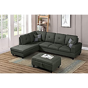 BIADNBZ Sectional Couch for Living Room with Left Chaise Lounge Storage Ottoman L-Shaped Sofas, Carbon Gray