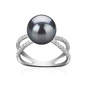 Zana Black 9-10mm AAA Quality Tahitian 925 Sterling Silver Cultured Pearl Ring For Women - Size-7