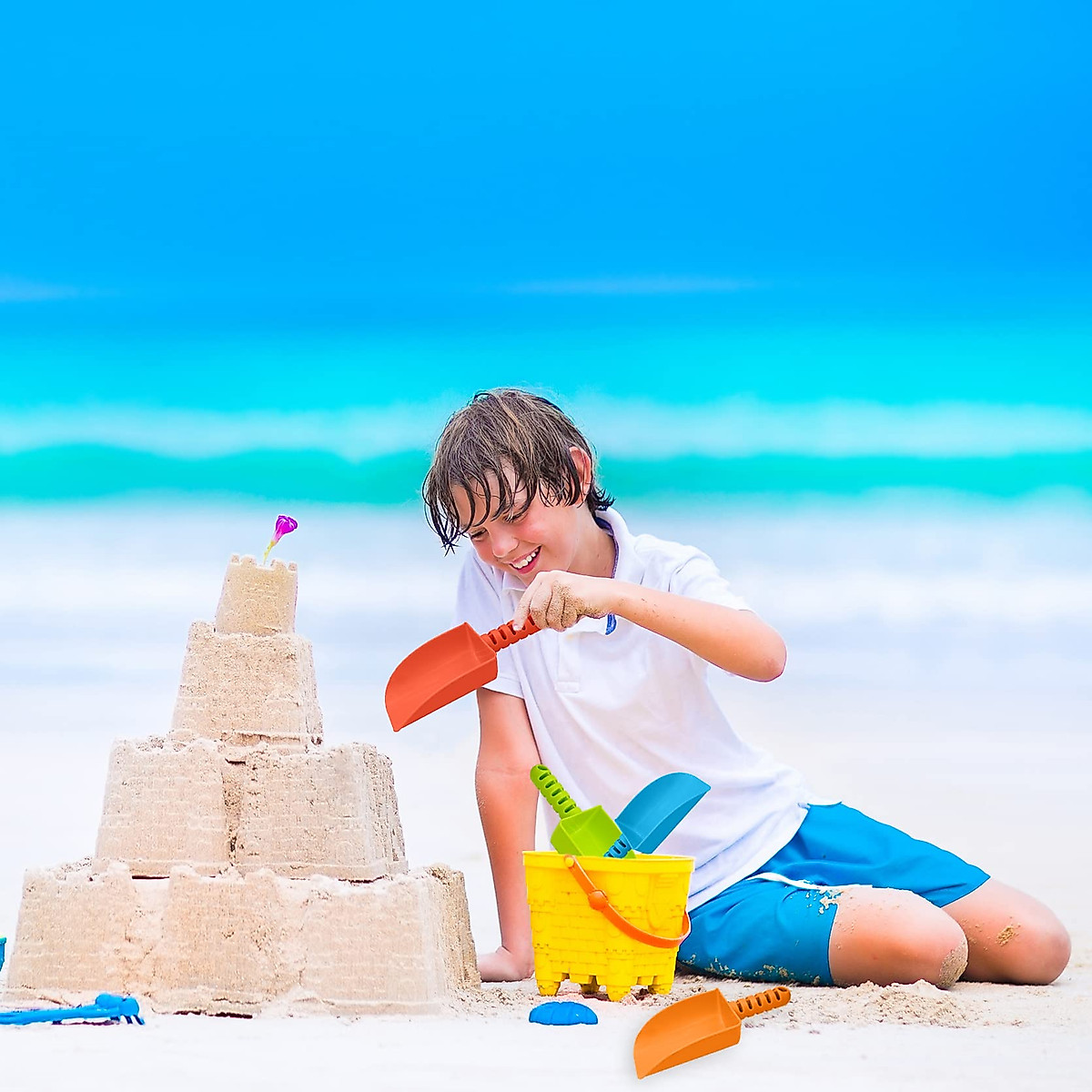 4E's Novelty 4 Pack Beach Shovels 8 Inch, Heavy Duty Plastic Sand Shovel for Kids, - Great for Planting Gardening Shovels for Toddlers, Outdoor Digging Sandbox Toys