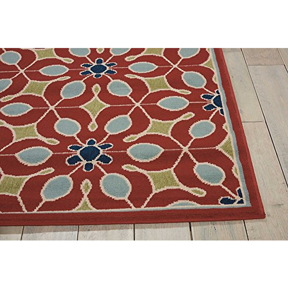 Nourison Caribbean Rust 9'3" x 12'9" Area-Rug, Retro, Floral, Bed Room, Living Room, Dining Room, Kitchen, Easy-Cleaning, Non Shedding, (9' x 13')
