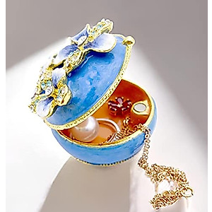JWT Astyle Orchid Flower Blue Trinket Boxes Hinged Small Jewelry Box with Crystals.Collectible Trinkets Home Gift Enamel Decorative Tiny Keepsake Box Decor Necklace Rings Earrings Organizer.