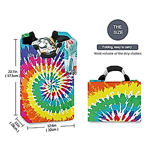 Kigai Tie Dye Laundry Basket Collapsible Large Clothes Hamper Nursery Storage Bin with Handle for Bedroom, Bathroom, Dorm, Kids Room