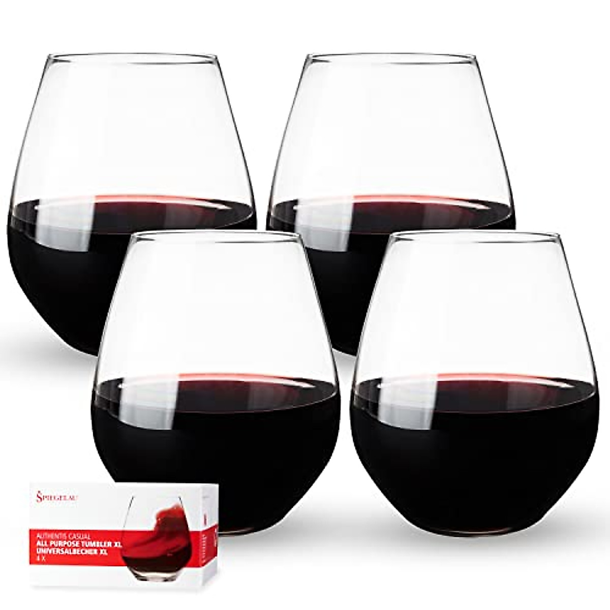 Spiegelau Authentis Wine Glasses, Set of 4, European-Made Lead-Free Crystal, Modern Stemless, Dishwasher Safe, Professional Quality Stemless Wine Glass Gift Set, 22 oz