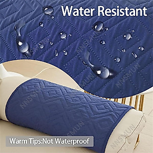 Sofa Armrest Cover, Headrest Cover for Recliner Chair Arm Cover, Armchair Slipcover with Pockets Nonslip Quilted Furniture Protector for Pets Leather Sofa Couch Slipcover (Navy Blue,1 Seater(3pcs))