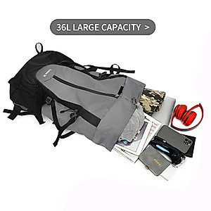 Shanyk Waterproof Hiking Backpack 36L | Lightweight Daypack with Rain Cover for Travel Outdoor Sports Camping Backpacking (Grey)