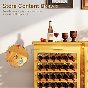 Kinbor 6-Tier Bamboo Wine Rack with Drawer, Standing Storage Rack with 36 Bottles Holder for Bar, Wine Cellar, Basement, Cabinet, Pantry, Kitchen