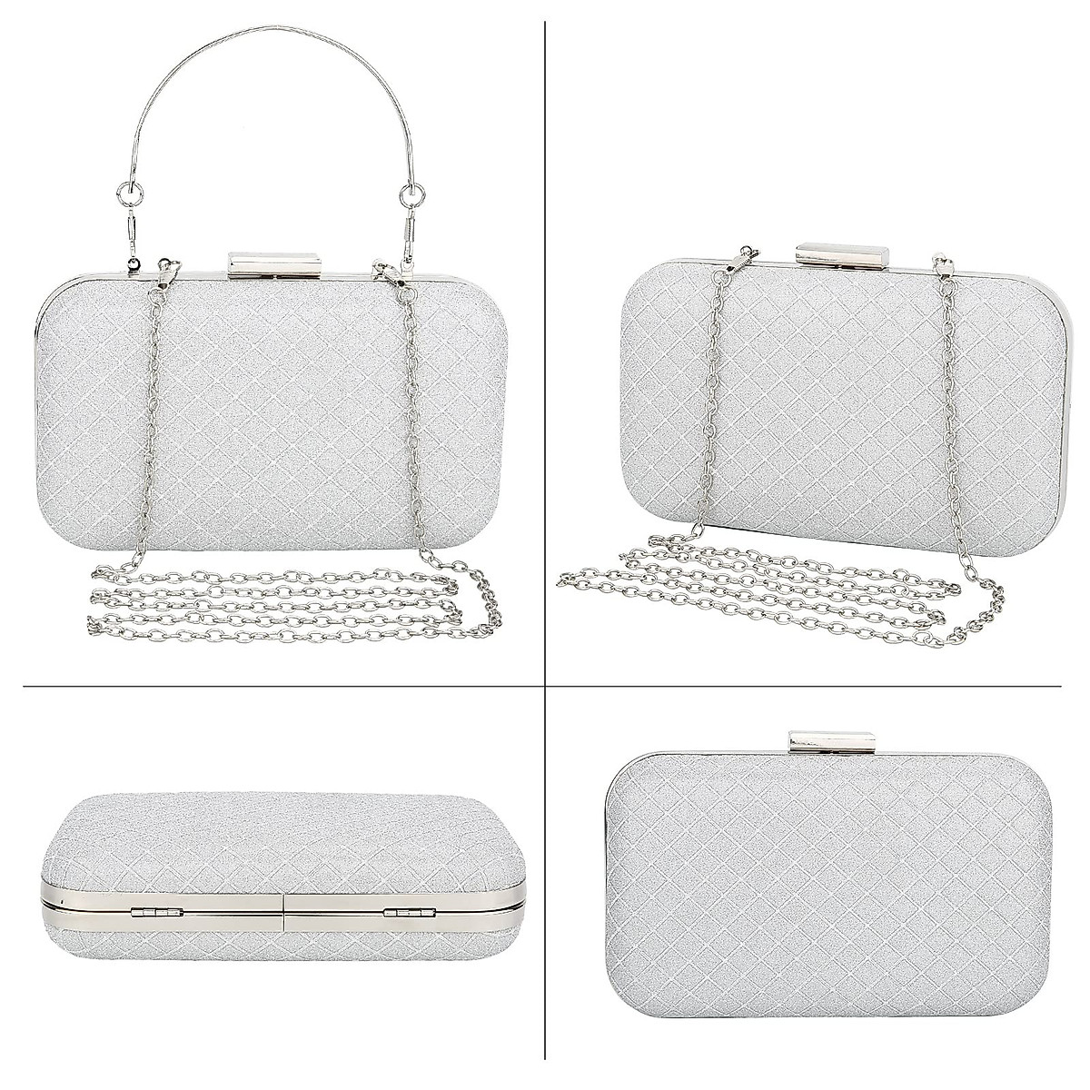 Tanpell Women's Evening Bag Glittering Clutch Handbag Wedding Party Bridal Purse with Detachable Chain (Silver)