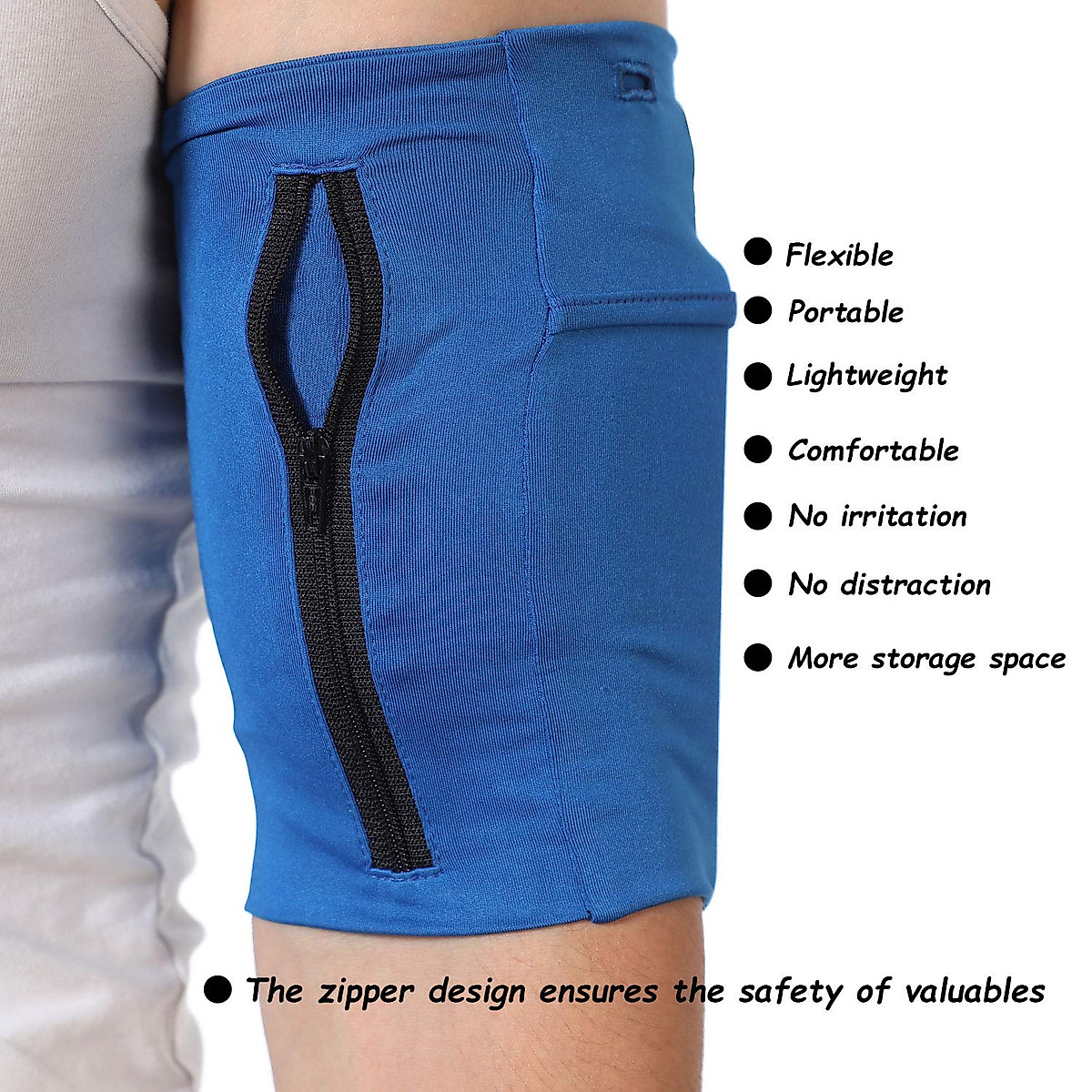 Ailzos Cell Phone Armband Exercise Arm Holder for iPhone 11 Pro/XR/XS/X/8/7/6 Plus iPod Android Galaxy S8 S9 S10 S20 Note 10/9/8, Pixel 2/3XL, Workout Phone Holder for Running, Jogging, Hiking, Blue M