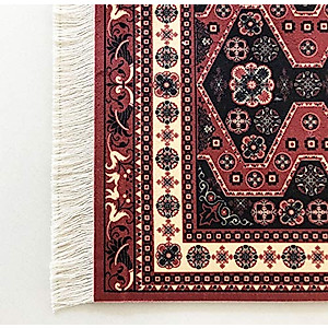 Carpet Coasters, Set of 4 Turkish Rug Style Table Drink mats, Absorbent Kitchen and Dining Accessories, Spill & drip Protection, Rectangular, red Black