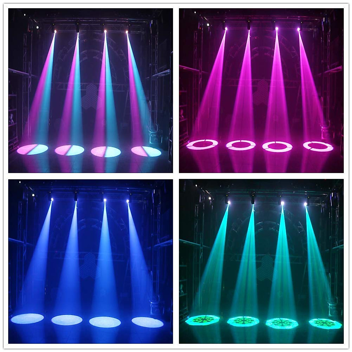 60W Moving Head Lights 6 IN1 DMX-512 16/18 Channels Stage Lighting Sound Activated Spotlight RGBW+Amber+UV for Party KTV Pub Bar Disco Dj Show Wedding Ceremony (60W+LED-2Pack)