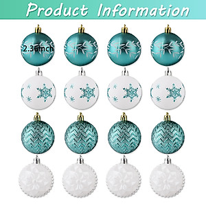 PIIDUOO Christmas Balls Ornaments for Xmas Tree - Small Shatterproof Christmas Tree Decorations White Teal Balls Ornament Plastic, 2.36 Inches | 60mm, Set 16pcs