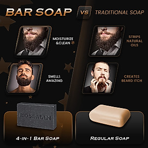 Bossman Men's Bar Soap 4 in 1 Beard Wash, Shampoo, Body Wash and Conditioner, 4 oz