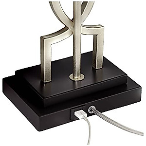 360 Lighting Evan Modern Table Lamps with White Marble Risers USB Charging Port 28 1/2" Tall Set of 2 Brushed Nickel Rectangular Shade for Bedroom Living Bedside Nightstand Home Office Desk