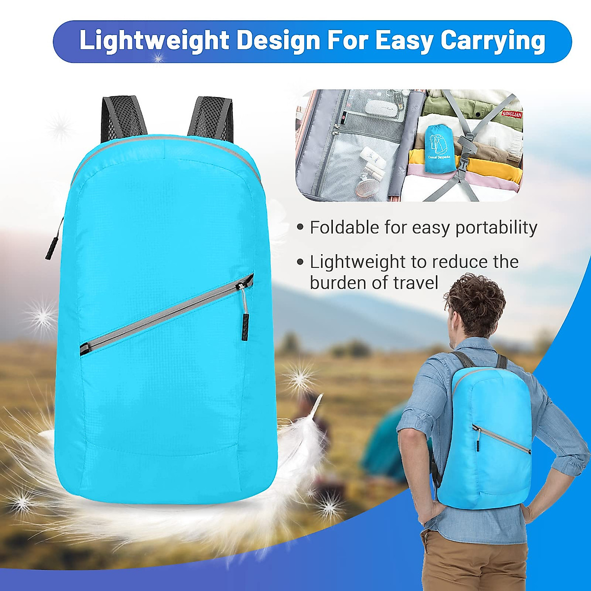 BELEFU 2Pcs Small Packable Backpack Foldable, Lightweight Hiking Camping Travel Backpack for Men Women, Ultralight Portable Day Pack (Color 1)