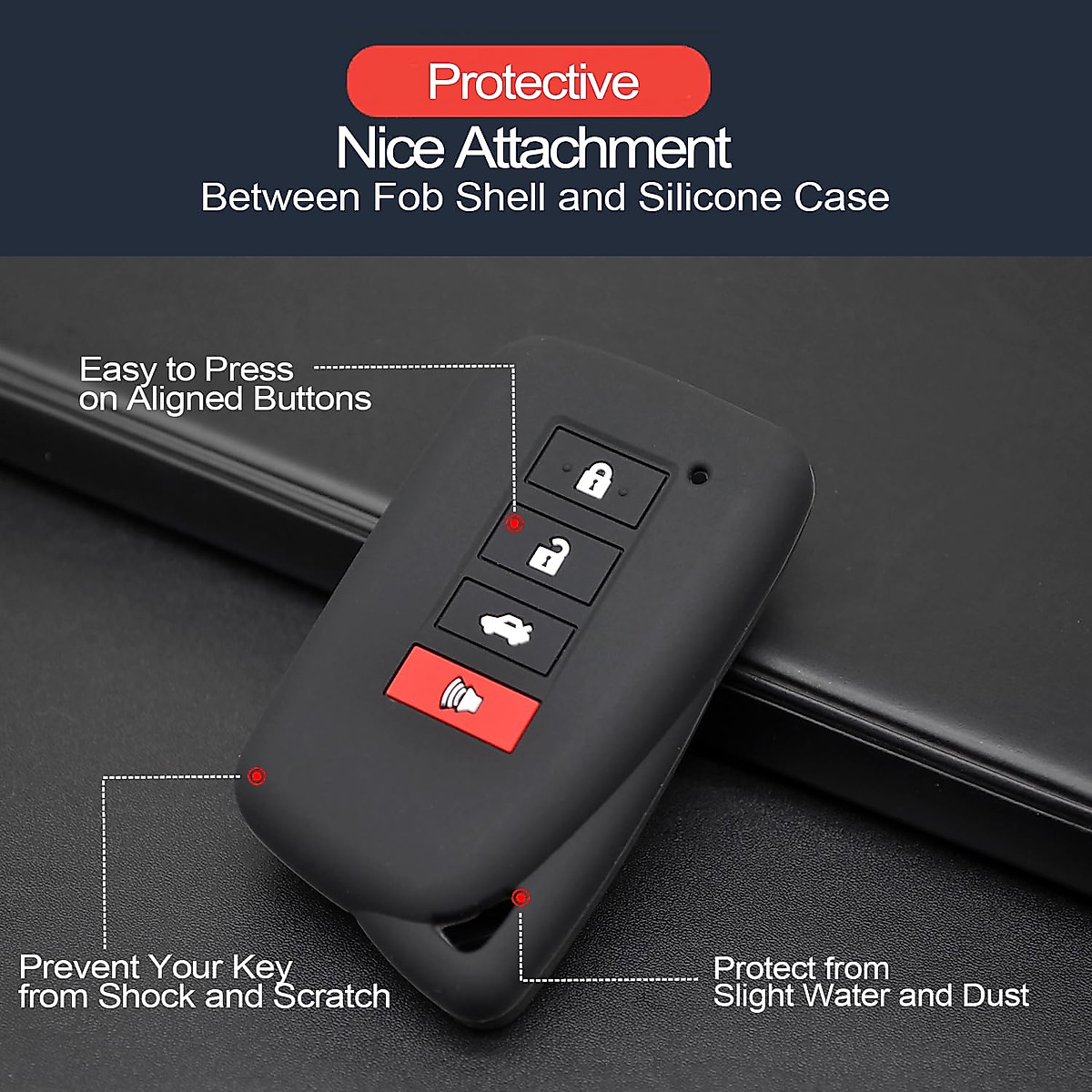 INFIPAR 2pcs Compatible with Lexus RC350 RC300 RC F IS300 IS350 IS500 RX350 RX450h RX350L RX450hL NX200t NX300h NX300 LX570 GS350 GS F ES350 Black Key Fob Cover Case Key Chain Protector Holder