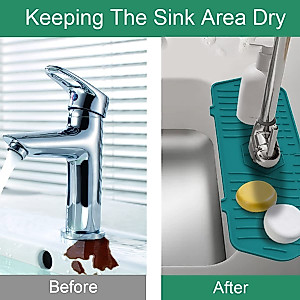 Kitchen Faucet Sink Splash Guard, Splash Guard, Silicone Bathroom Faucet Water Catcher Mat, Sink Draining Pad Behind Faucet, Drip Protector Splash Countertop, Drying Countertop Granite Bar RV(Black)