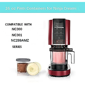 WHSSFINE Replacement Ice Creanm Pint Containers and Lids for Ninja Creami 16oz Cup Compatible with NC300 NC301 NC299AMZ Series Ice Cream Maker Leakproof Reusable Dishwasher Safe Set of 4