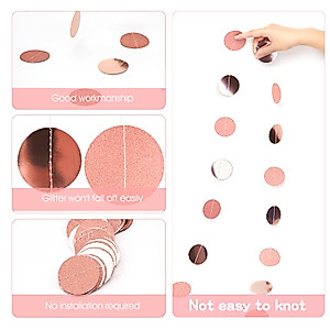 jijAcraft Glitter Rose Gold Circle Dots Garland Party Decorations, 52 Feet Glitter Heart Streamers Garland Banner for Bridal Shower, Engagement, Bachelorette, Home Decor, Wedding, Birthday Party