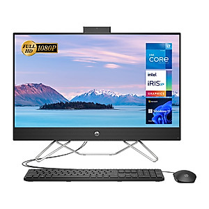 HP Newest All-in-One Desktop, 27" FHD Display, 12th Gen Intel Core i7-1255U, 16GB RAM, 1TB SSD, Webcam, HDMI, RJ-45, Wired Keyboard&Mouse, WiFi 6, Windows 11 Home, Black