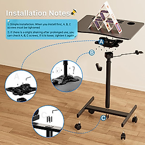 JYLH JOYSEEKER Mobile Standing Desk, 28 inch Height Adjustable Rolling Laptop Desk, Pneumatic Sit Stand Desk with Lockable Wheels, Portable Desk Workstation for Home Office, White