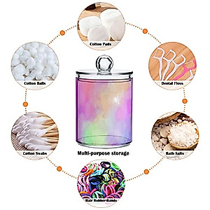 4 Pack Qtip Holder Dispenser Rainbow Tie Dye Iridescent Dharma Dye Cotton Ball Cotton Swab Cotton Round Pads Floss Clear Bathroom Storage Containers Plastic Apothecary Jars with Lids