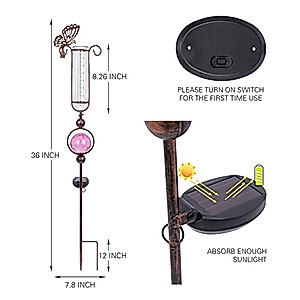 MUMTOP Rain Gauge Outdoor - 36 Inch Solar Butterfly Crackle Glass Stake Lights for Lawn, Yard and Garden