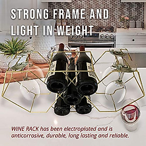 Golden Wine and Glass Rack, Tabletop Wine Rack, Countertop Wine Rack, Wine Bottle Holder, Holds Bottles & Glasses, Freestanding Wine Storage, Perfect for Kitchen Home Bar Storage