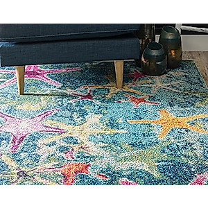 Unique Loom Positano Collection Coastal Modern Bright Colors Starfish Navy Blue Area Rug (8' x 10')
