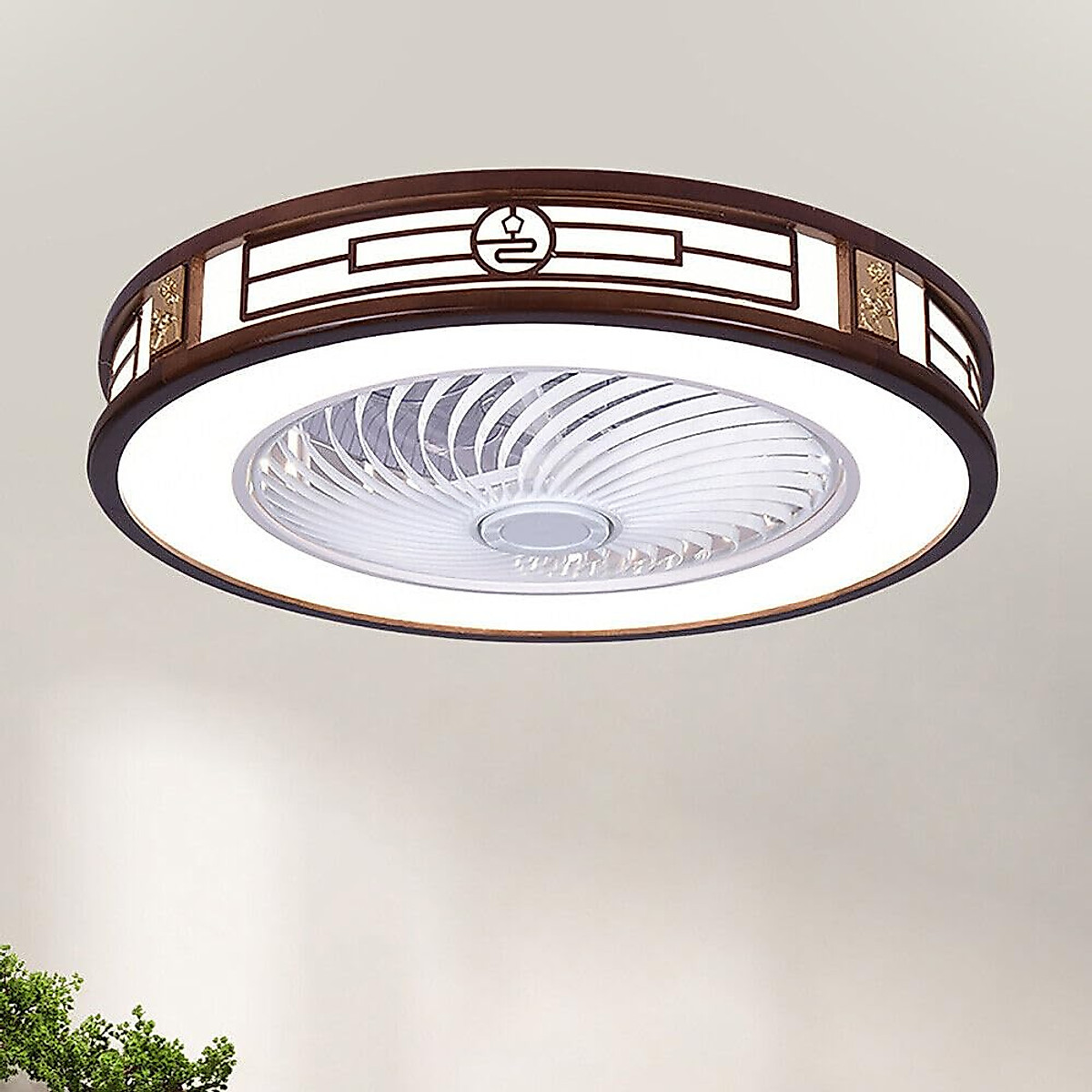 Xuthusman LED Invisible Ceiling Fan Light Round Dimmable Chandelier 3-Speed Invisible Fan 64W w/Remote Control