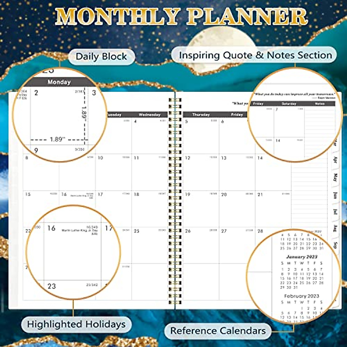 2023-2024 Monthly Planner/Calendar - 2 Year Monthly Planner 2023-2024, Jan 2023 - Dec 2024, 9" × 11", 24 Months Planner, Monthly Tabs & Holidays & Note Pages & Double-Side Pocket & Twin-Wire Binding