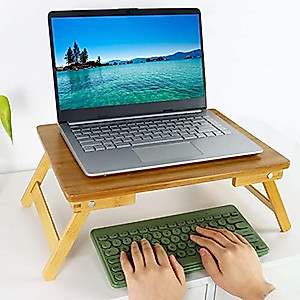 WKWKER 100% Bamboo Laptop Desk Flat Surface Lap Stand Table with Folding Legs Portable Table Bed Tray for Workstation Computer Writing Studio (Natural)