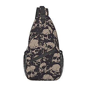 Cool Skull Sling Bag Crossbody Backpack Shoulder Bag Casual Daypacks For Men Women Cycling Hiking Travel