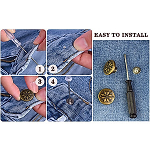 12 PCS Replacement Jean Button No Sew Screw Buttons, 20mm Removable Adjustable Metal Button Repair Sewing Kit with Screwdrivers, Pants Waist Tightener for Men, Women (Snowflake)