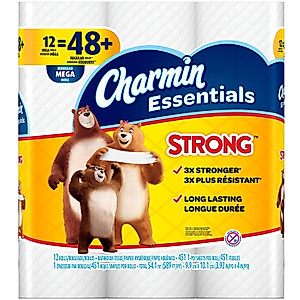 Charmin Essentials Strong Toilet Paper, Bath Tissue, Mega Roll, 12 Count