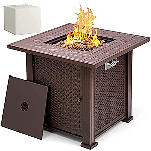 SINGLYFIRE 28 Inch Propane Fire Pit Table Square 2 in 1 Fire Table 50,000 BTU with Cover, Lid and 6.6lbs Lava Rock,Gas Fire Pit Table for Outside Patio, Garden, Backyard, Deck, Brown (SGFP-001C)